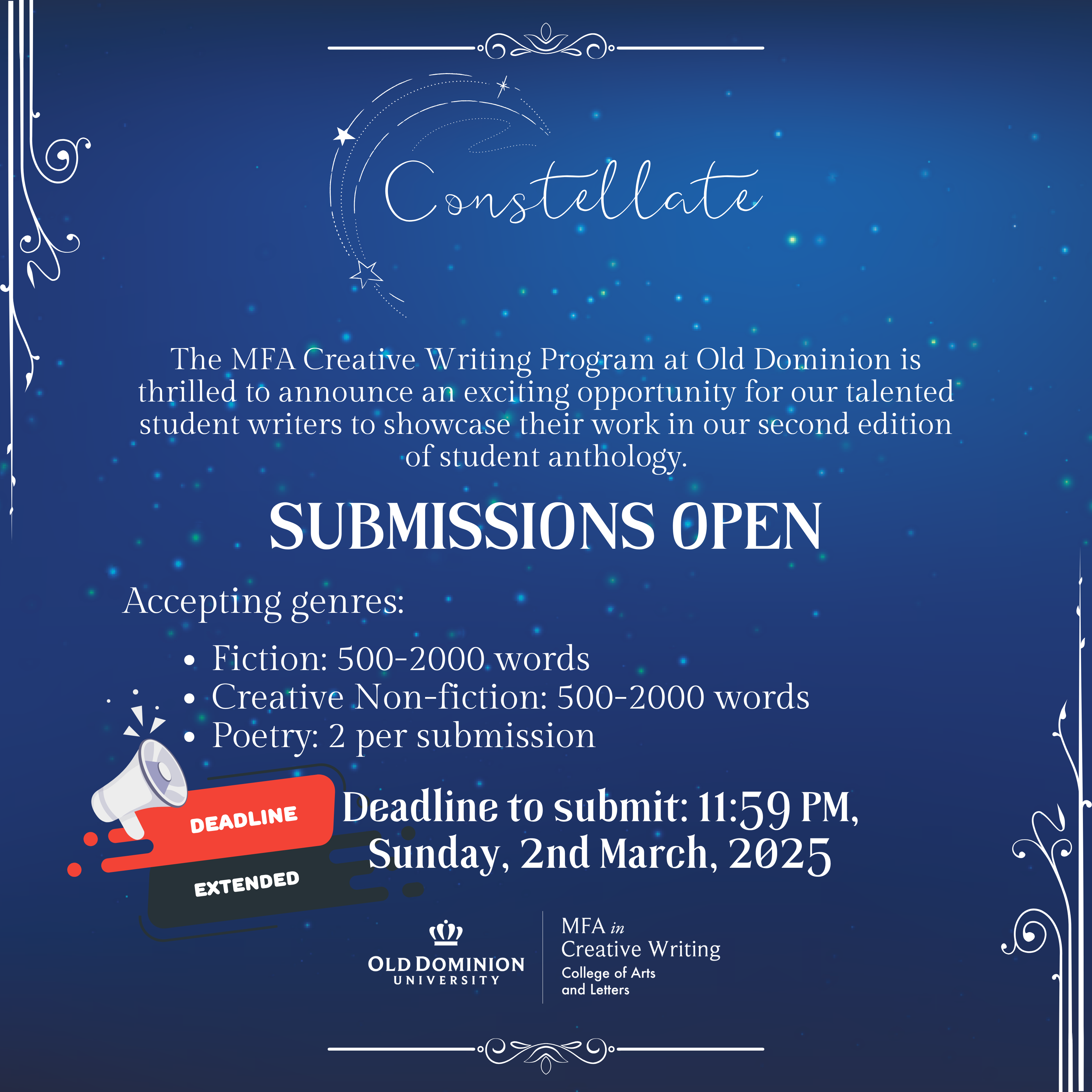 Constellate - Student Anthology Vol. II - SUBMISSION DUE - DEADLINE EXTENDED! | Old Dominion ...