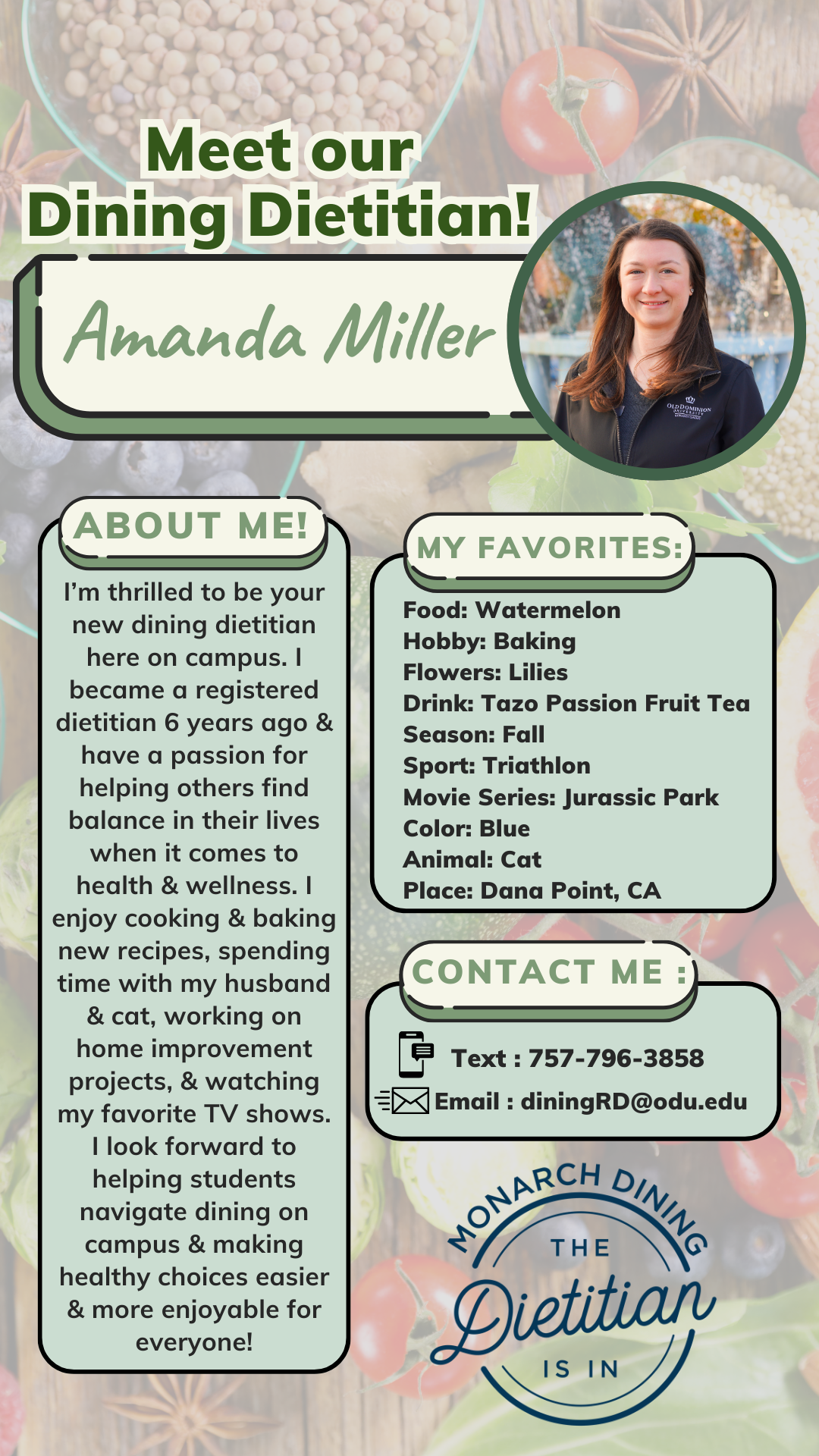 Meet Monarch Dining's New Dining Dietitian, Amanda! | Old Dominion ...