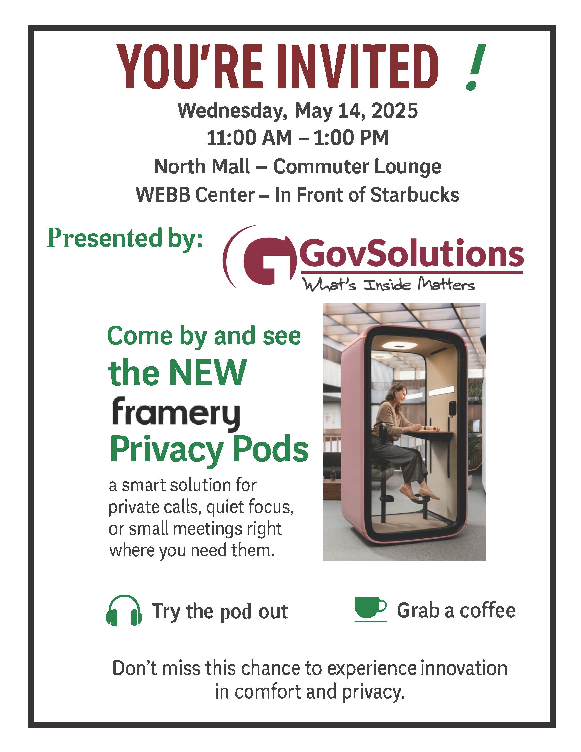 Framery Privacy Pods Event | Old Dominion University