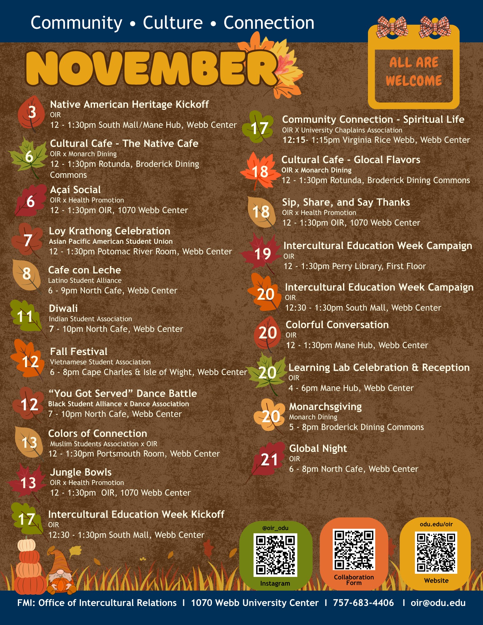 OIR ~ November Calendar of Events! | Old Dominion University