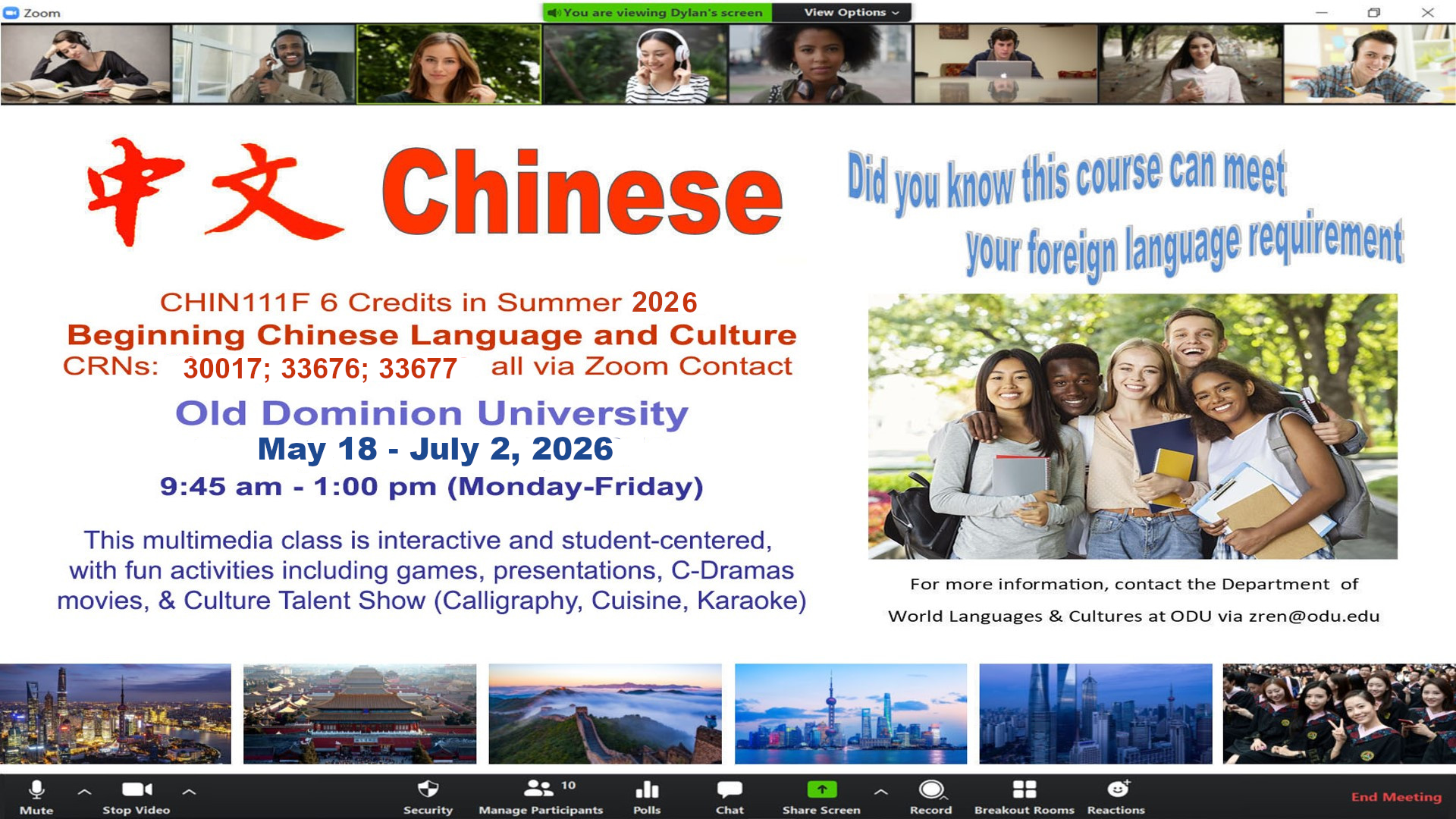 Beginning Chinese in Summer 2026 | Old Dominion University