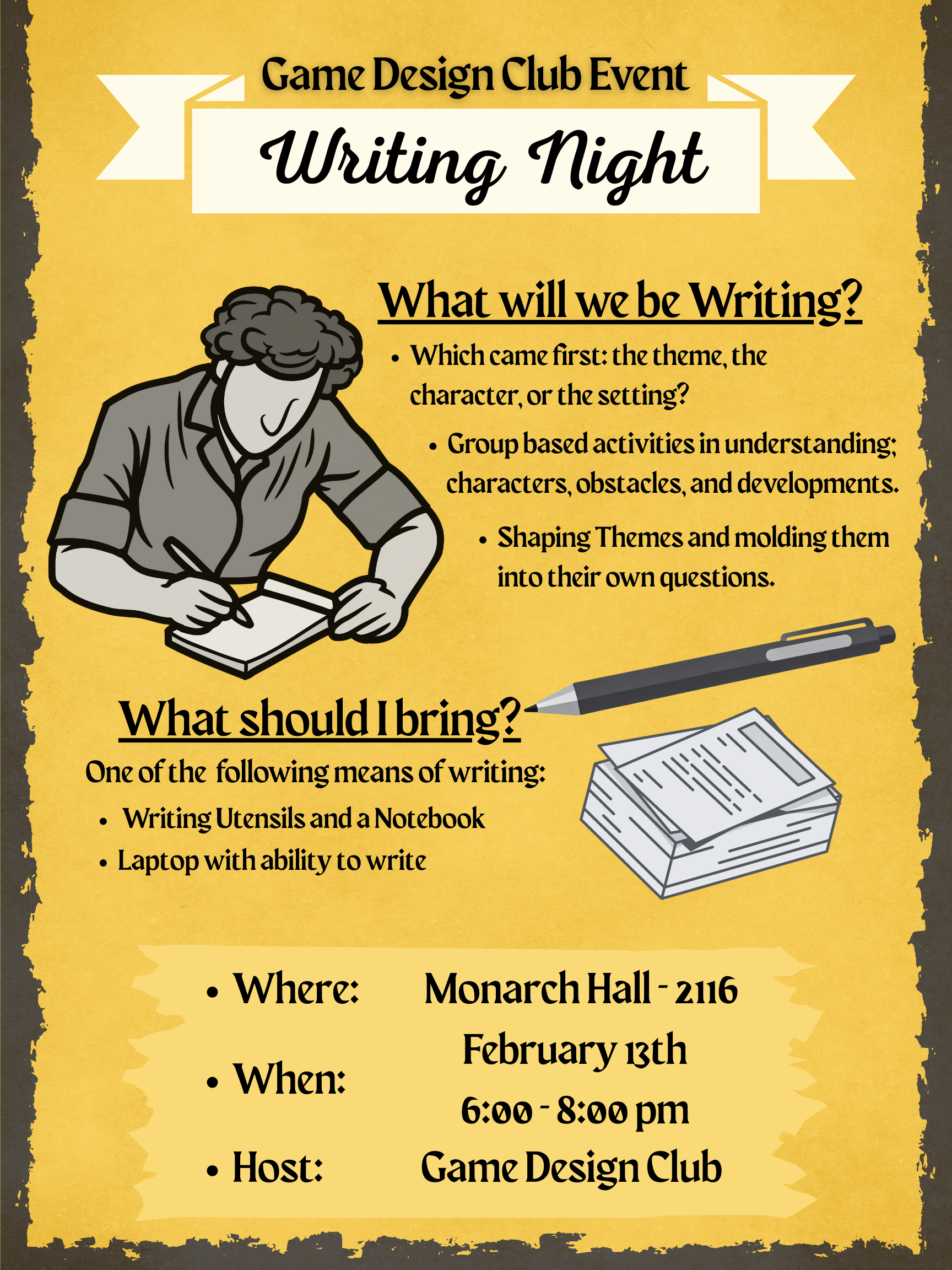 Game Design & Development Club - Writing Night | Old Dominion University