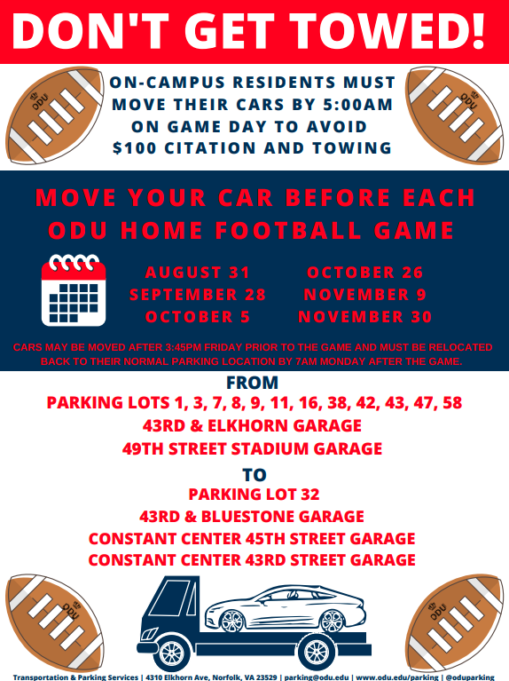 Parking Advisory for Home Football Games | Old Dominion University